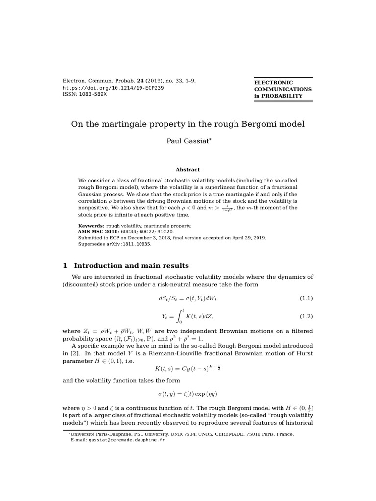 On The Martingale Property In The Rough Bergomi Model Pdf