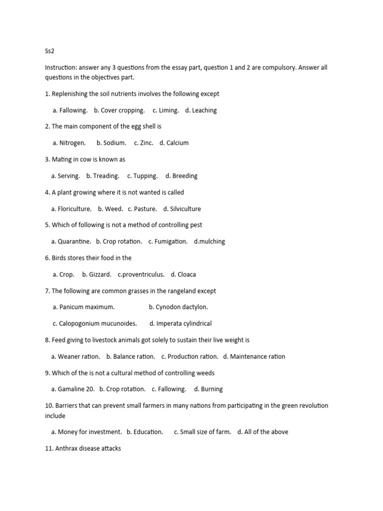 Ss2 - Agriculture Question's | PDF | Crop Rotation | Pest (Organism)