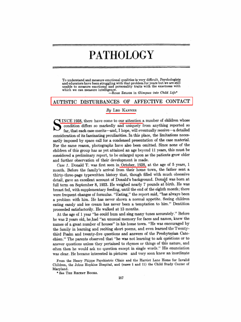 Leo Kanner - Autistic Disturbances of Affective Contact | PDF