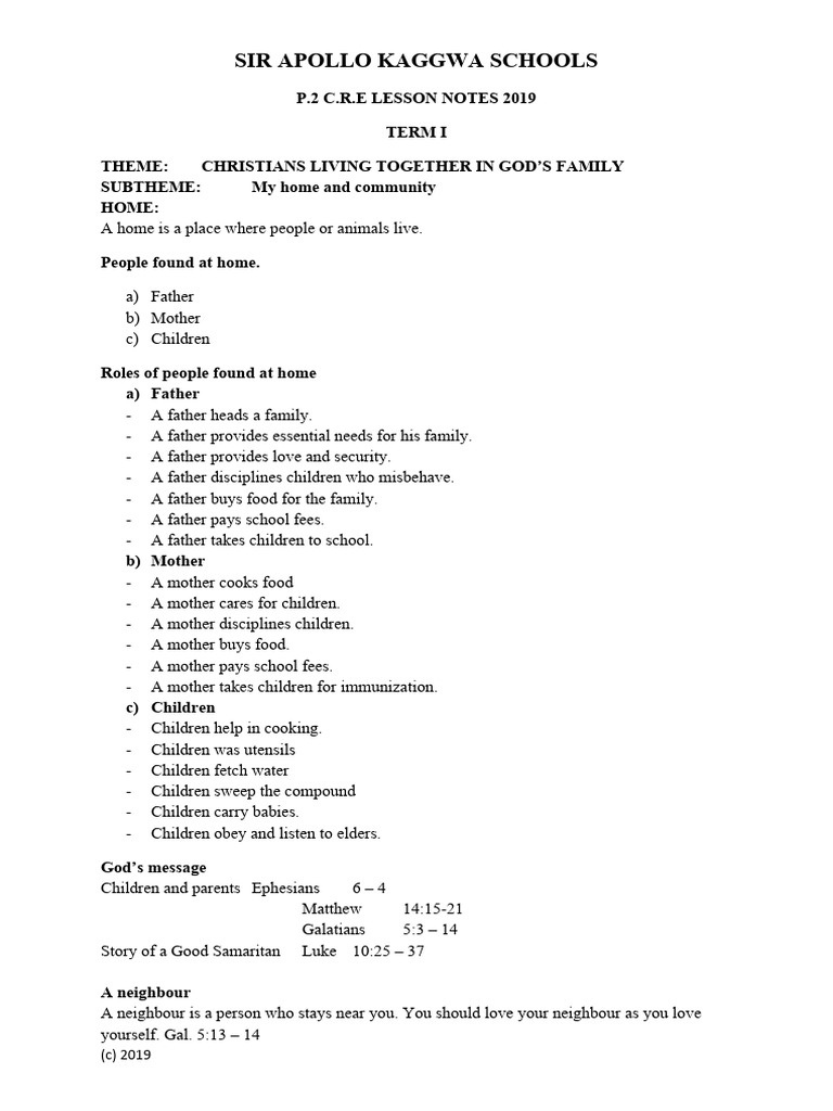 P.2 CHRISTIAN RELIGIOUS LESSON NOTES | PDF | Jesus | Rebecca