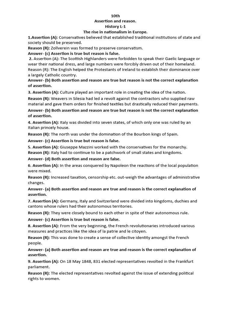 10th Assertion and Reason 2024 | PDF | Mahatma Gandhi