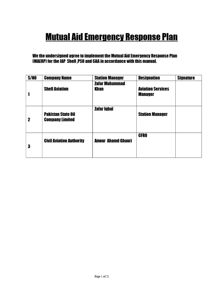Mutual Aid Emergency Response Plan - Shell Aviation, Pakistan State Oil ...