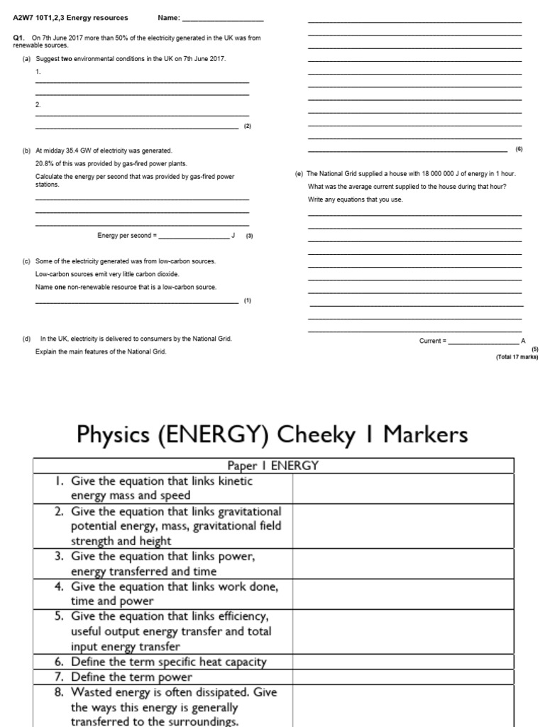 Physics Y10 | PDF | World Energy Resources | Renewable Energy