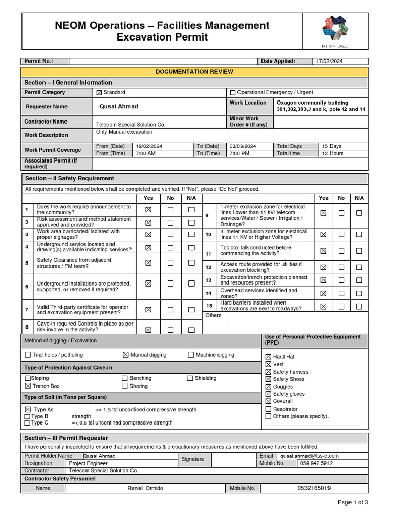 Excavation Permit | PDF | Personal Protective Equipment | Trench
