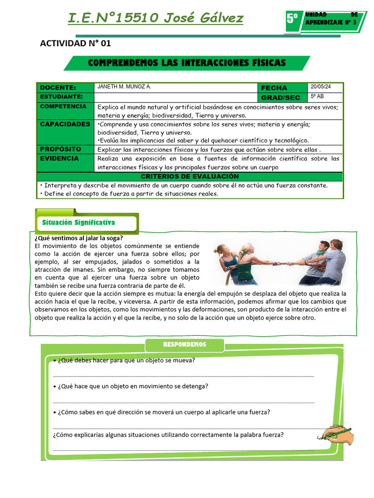 5º Act 1-Cyt-Unidad 3 | PDF | Fuerza | Fricción