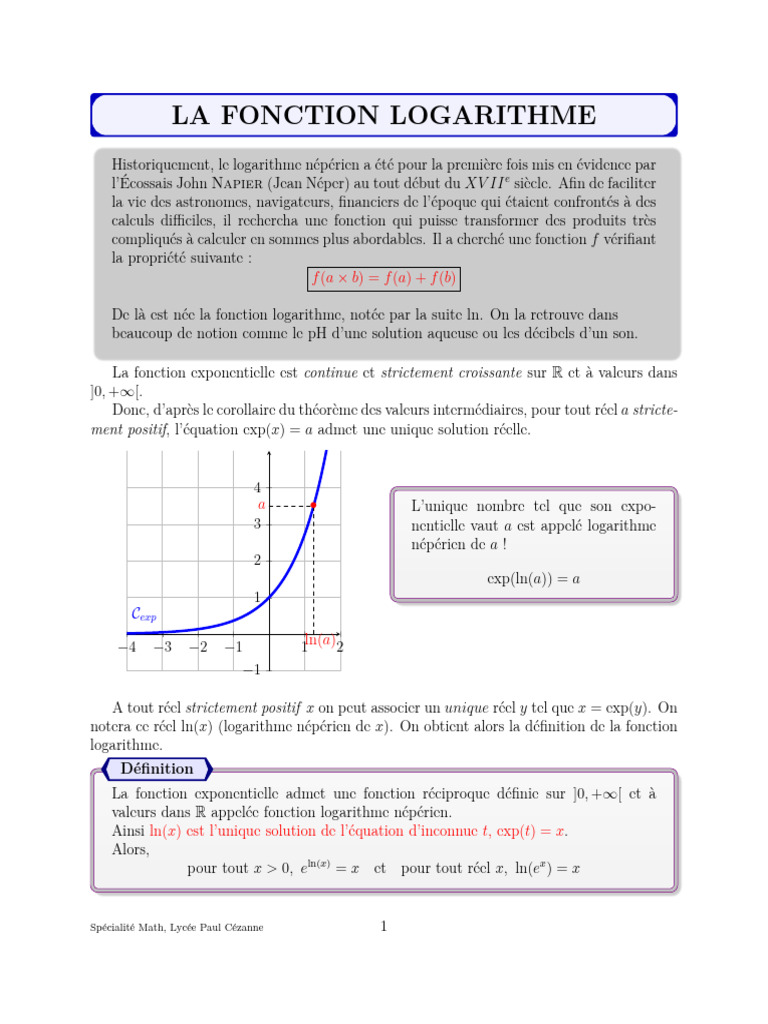 Propriétés de la fonction logarithme | PDF | Logarithme | Objets ...