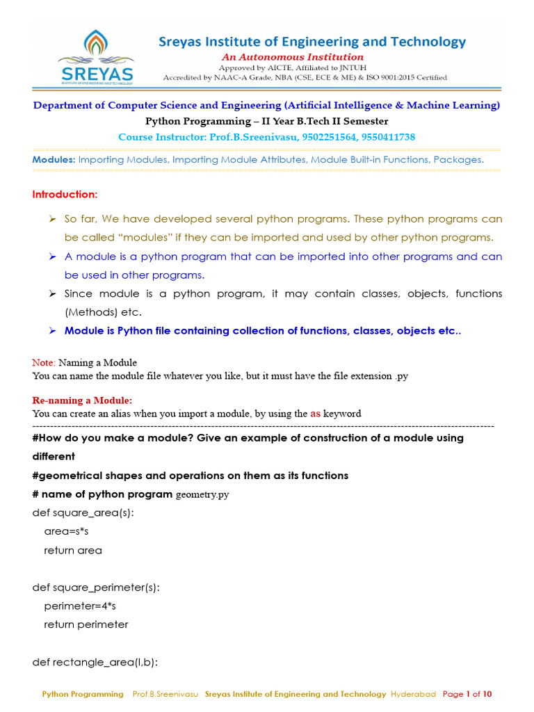 Unit-II Modules Programming Excercises 240426 180444 | PDF | Python ...