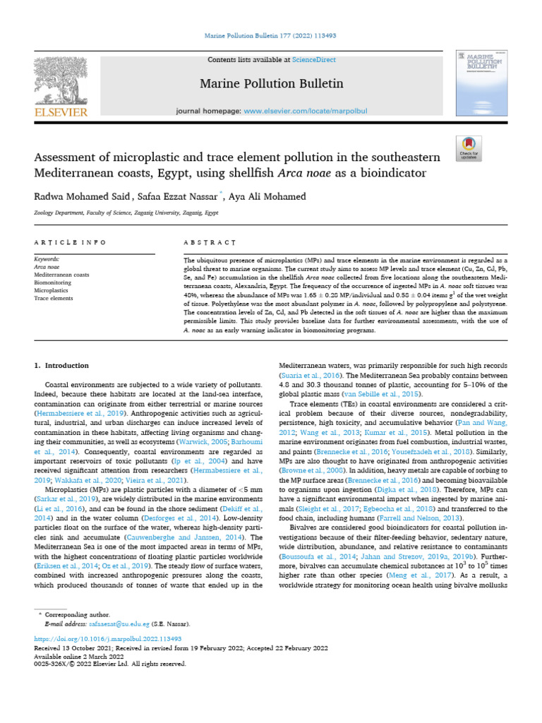 Assessment of Microplastic and Trace Element Pollu | PDF | Environmental Issues | Pollution