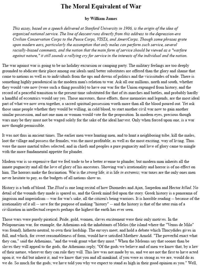 James, William - The Moral Equivalent of War | PDF | Iliad | Virtue