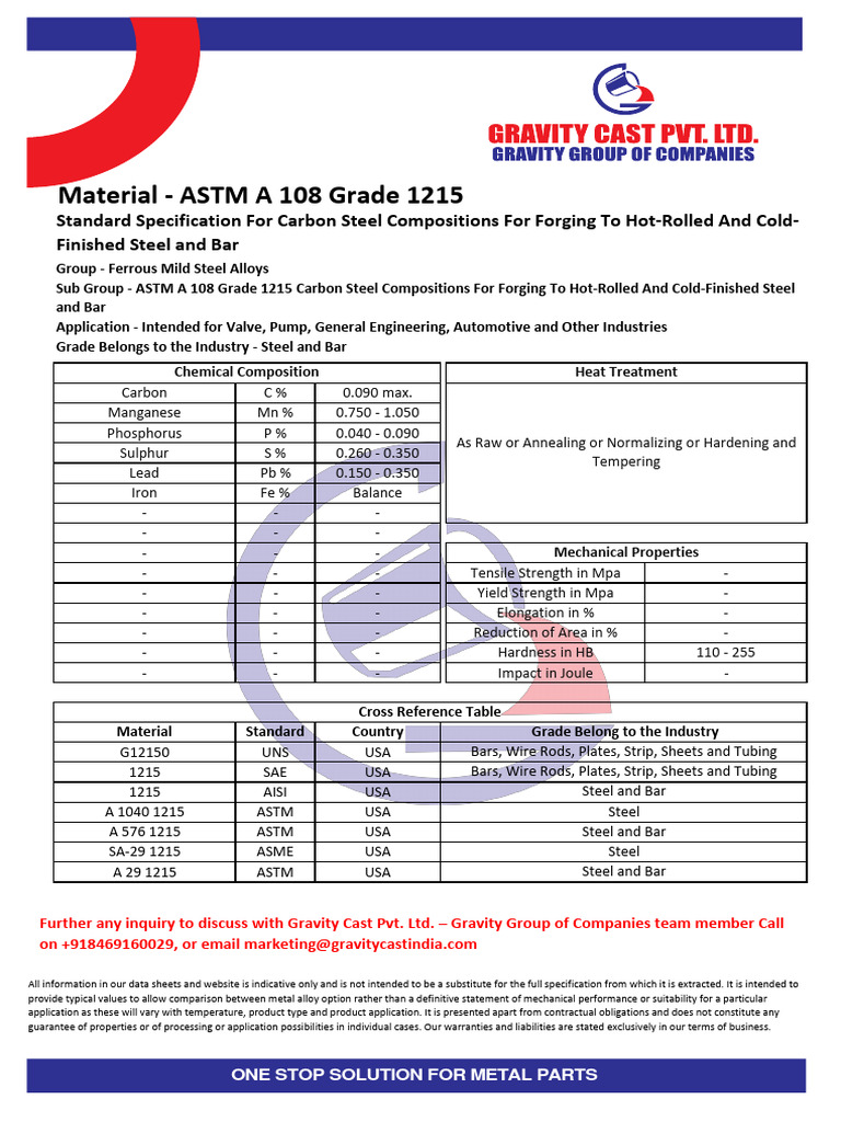 Astm A 108 Grade 1215 | Download Free PDF | Steel | Industrial Processes