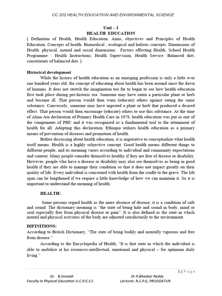 CC202 HEALTH EDUCATION AND E. S Final 18-03-2016 | PDF | Health ...