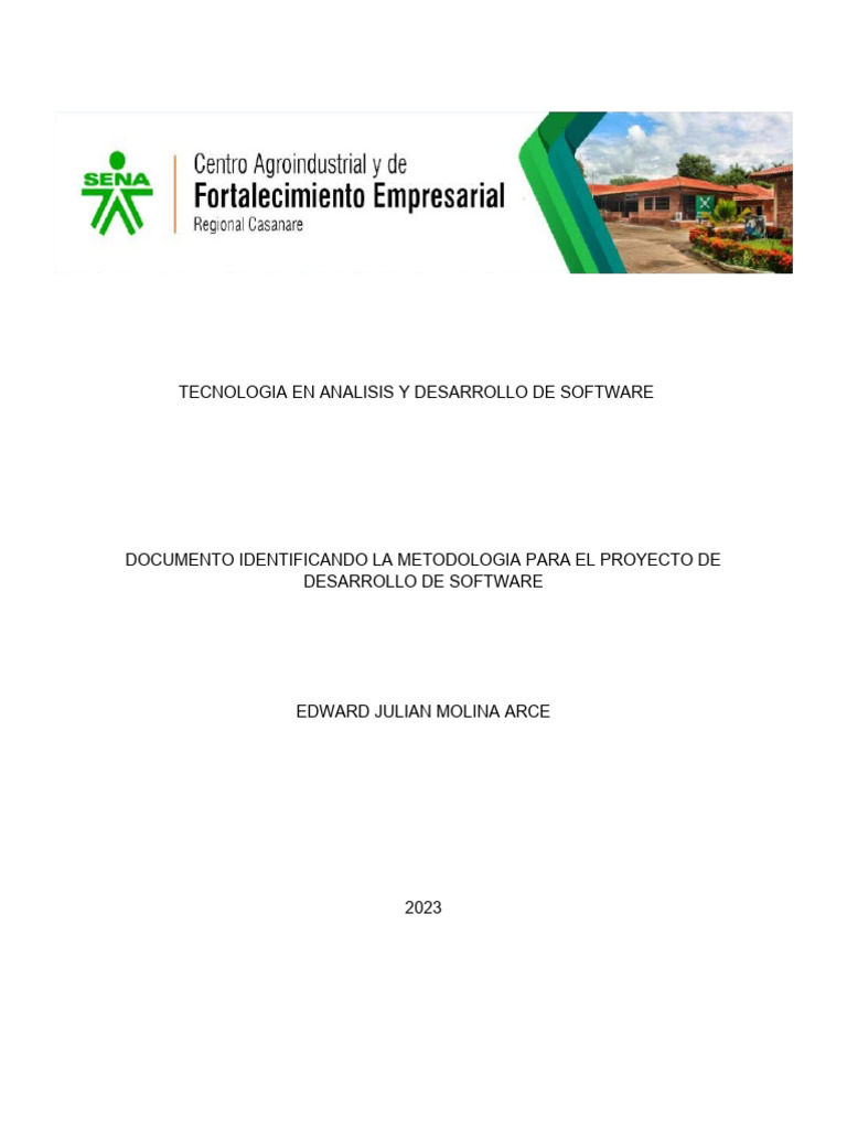 DOCUMENTO IDENTIFICANDO LA METODOLOGIA PARA EL PROYECTO DE DESARROLLO DE SOFTWARE | PDF ...