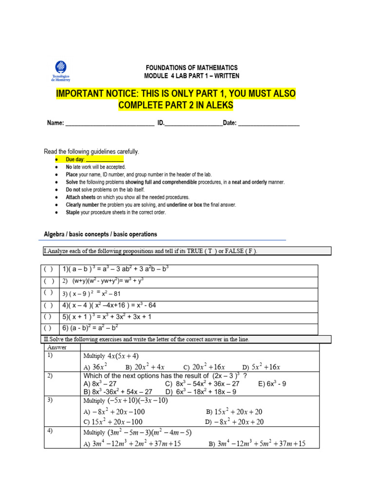 Extra Practice Module Exam 4 Summer 2024 | PDF | Mathematics | Algebra