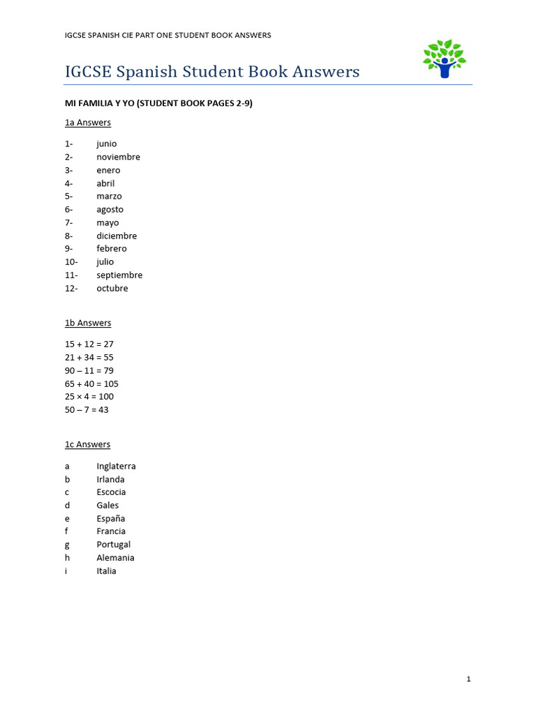 Igcse Spanish Cie Part One Student Book Answers | PDF | Artes del ...