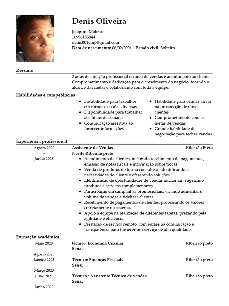 CV-Denis Vitor Da Silva Oliveira | PDF | Economias