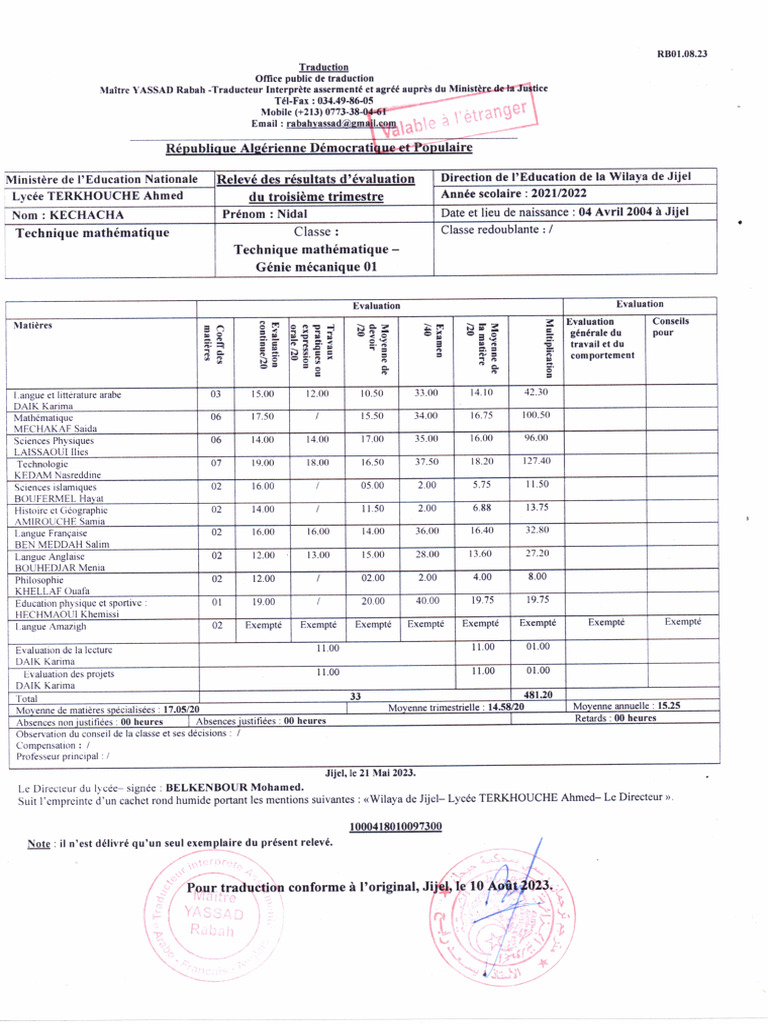 Relevé lycée 2 | PDF
