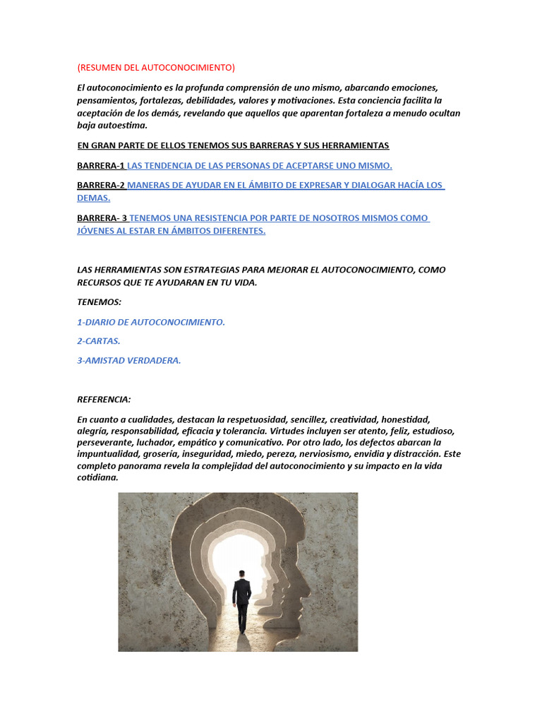 RESUMEN DEL AUTOCONOCIMIENTO. ENTREGABLE 1 | PDF