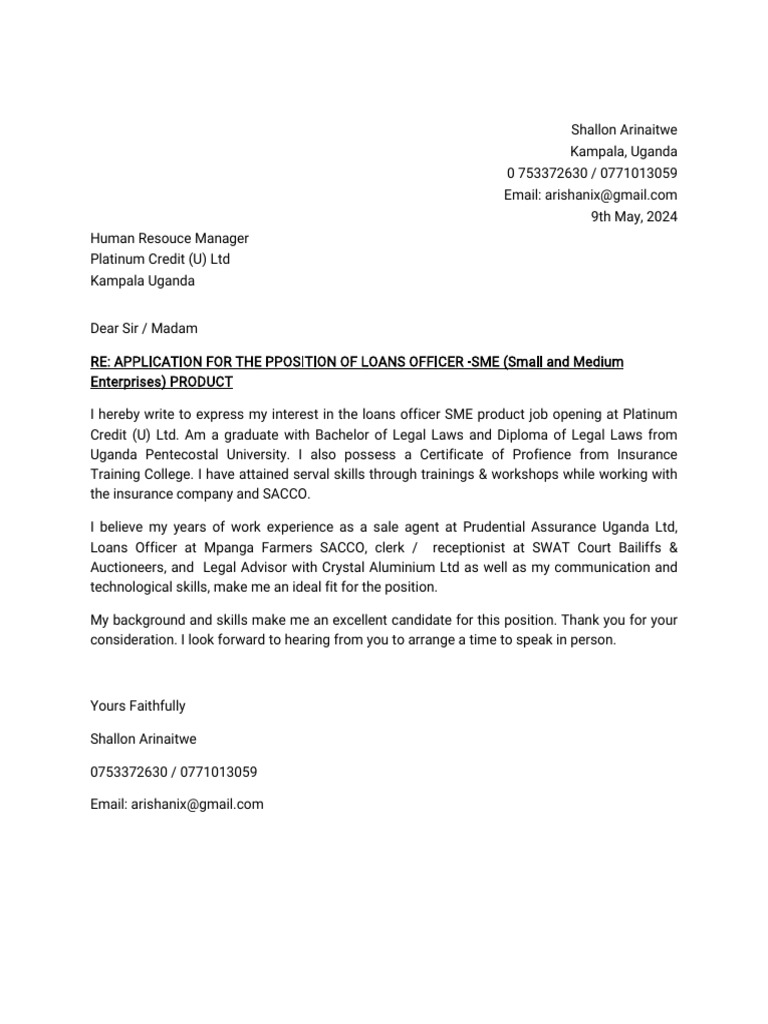 Shallon Application LETTER 2 | PDF