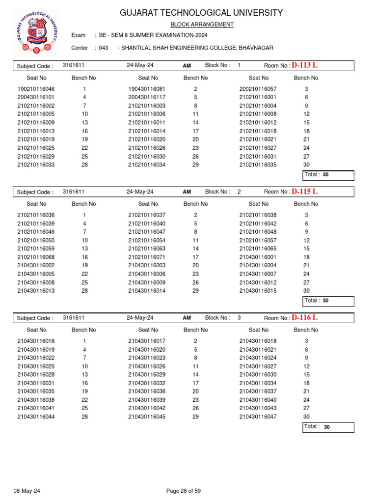 BE SEM 6 S 24 24 May Block Arrangement | PDF