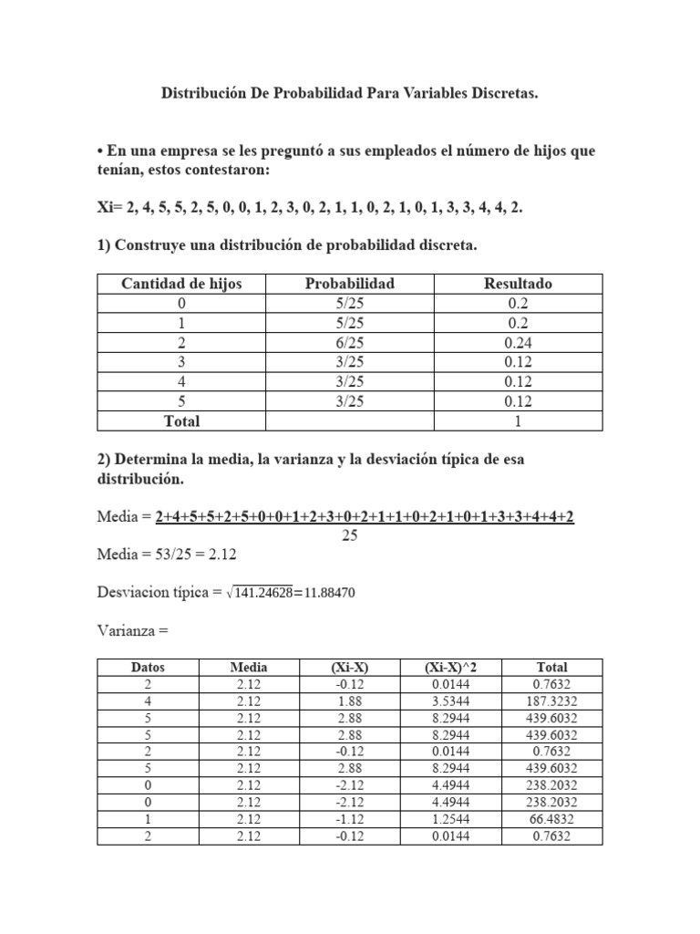 Guerrero Sebastian Distribución de Probabilidad para Variables Discretas | PDF | Diferencia ...