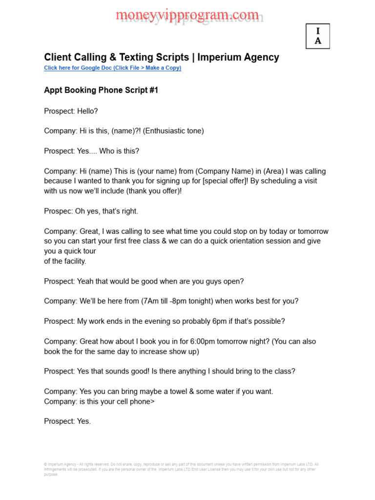 6 Client_Calling_Texting_Scripts_Imperium_Agency_1_ | PDF | Online Services | Information Technology