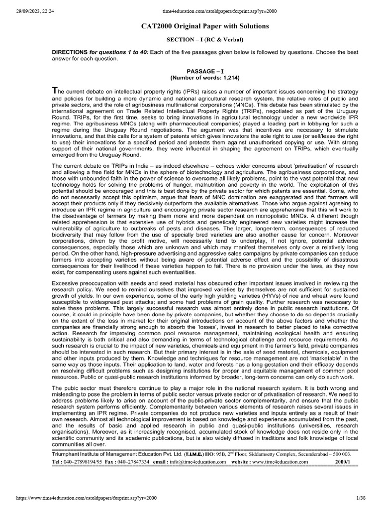 CAT 2000 Exam Papers PDF | PDF | Computers