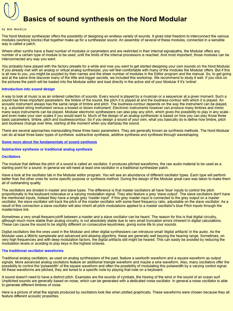 Nord Modular Basics Workshop | PDF | Synthesizer | Electronic Oscillator