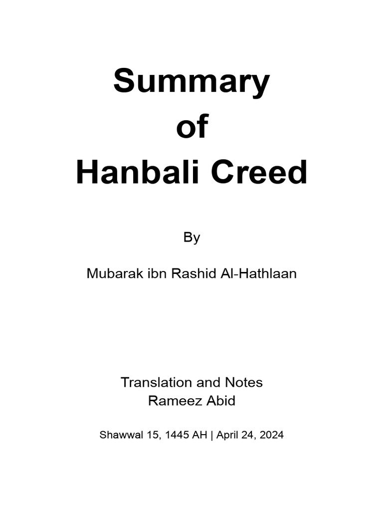 Summary Hanbali Creed | PDF | God In Islam | Prophets And Messengers In ...