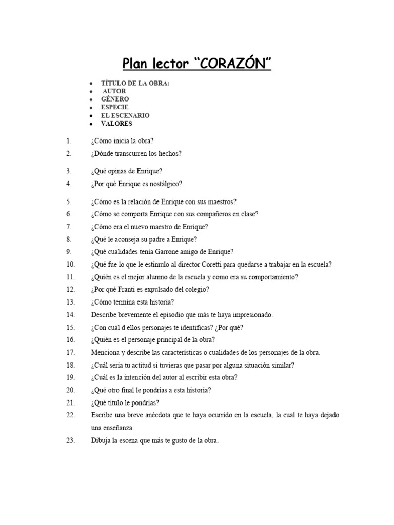 Plan Lector - Corazon | PDF