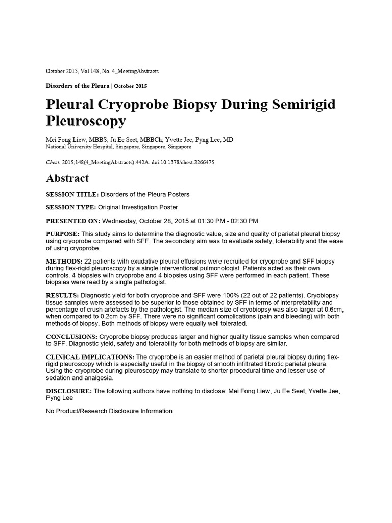 Pleural Cryoprobe Biopsy Efficacy | PDF
