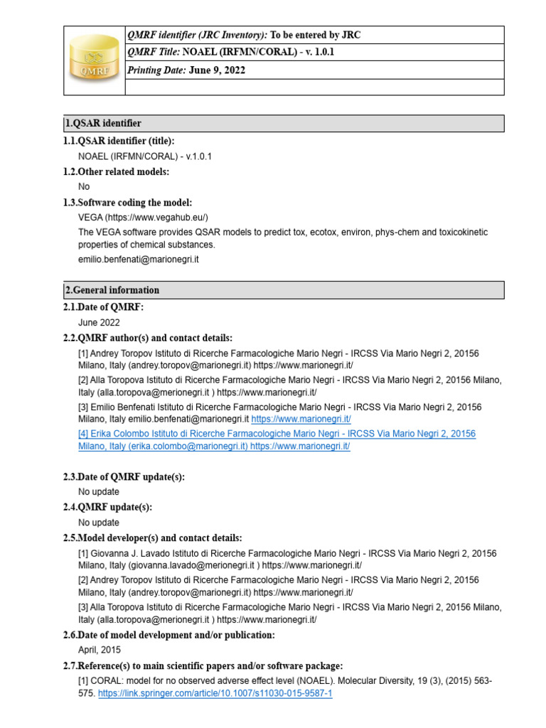QMRF Noael Irfmn | PDF | Chemical Compounds | Chemistry