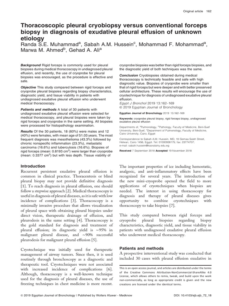 Article Pleruo Cryo Vs Forcep Biopsy | PDF | Lactate Dehydrogenase | Biopsy