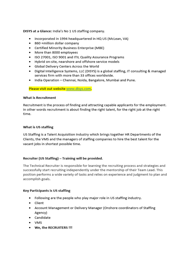 US Recruiter Job Description | PDF | Recruitment | Résumé