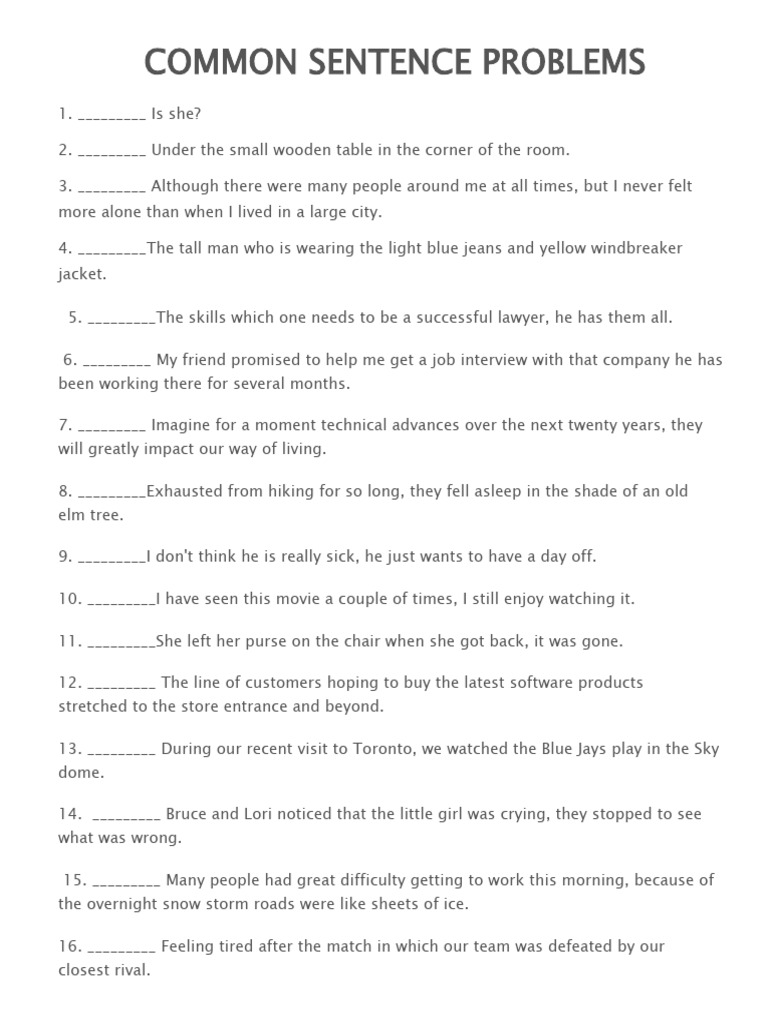 Common Sentence Problem | PDF | Games & Activities