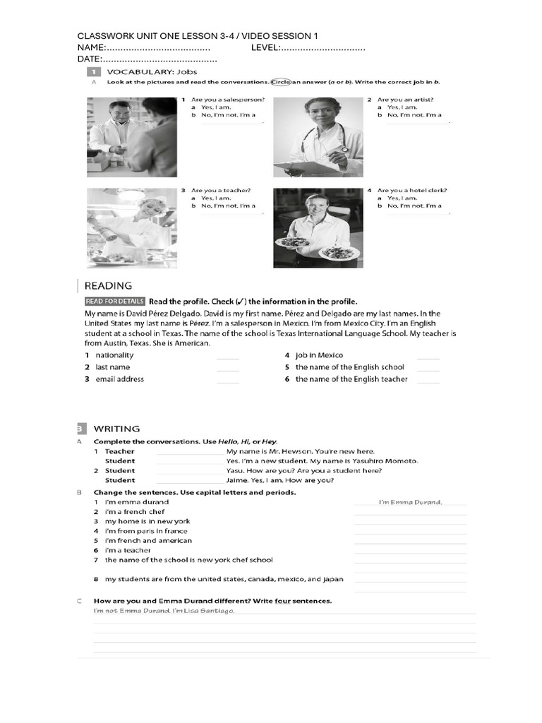 Classwork Unit One Lesson 4 and Video | PDF | Games & Activities