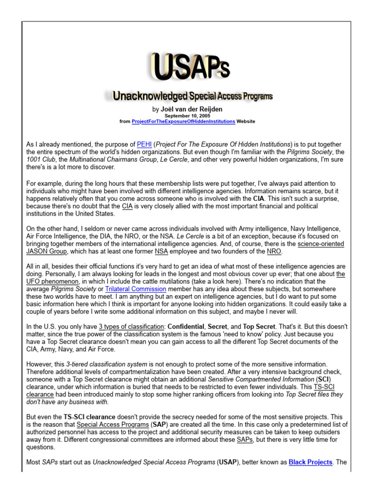 USAPs - Unacknowledged Special Access Programs | PDF | Classified ...