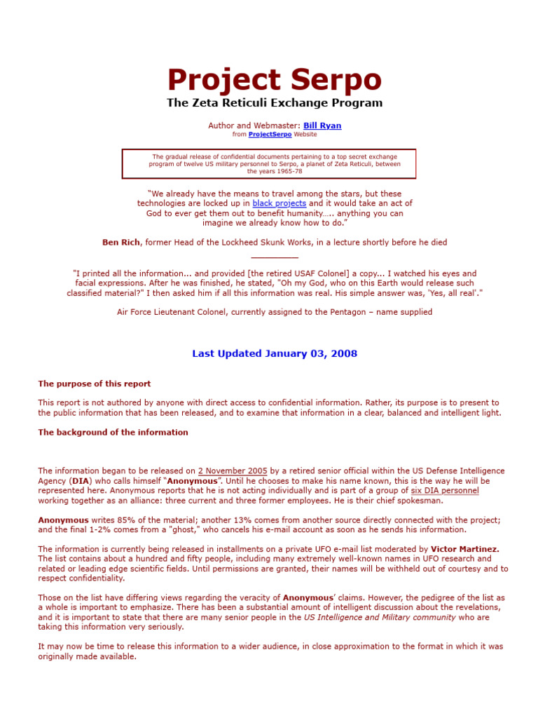 Project Serpo - The Zeta Reticuli Exchange Program | Download Free PDF | Classified Information ...