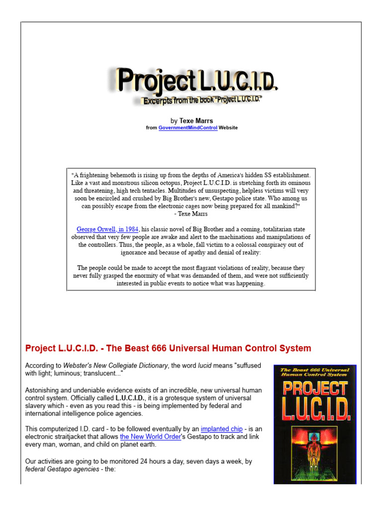 Project L.U.C.I.D. - Excerpts From The Book "Project L.U.C.I.D." | PDF ...