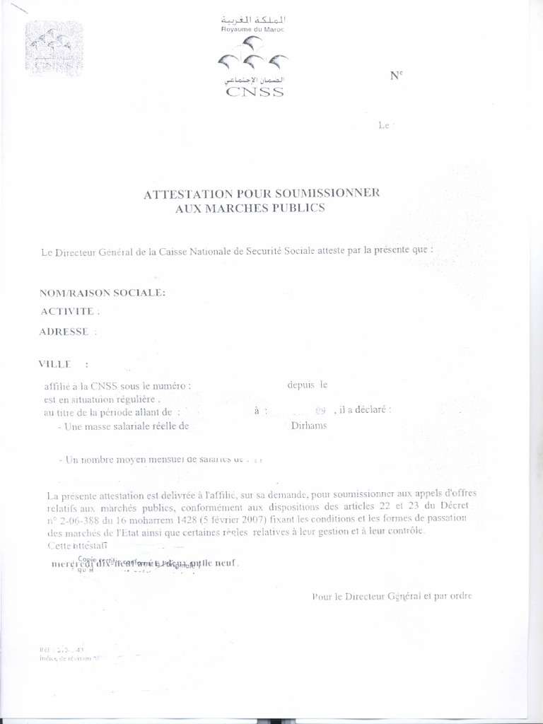 5 Modèle Attestation CNSS | PDF