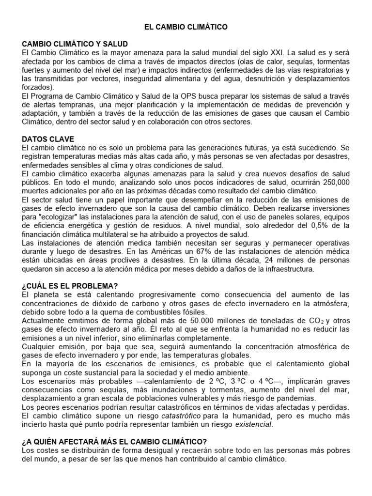 Cambio Climático y Salud Global | PDF | Cambio climático | Gases de ...