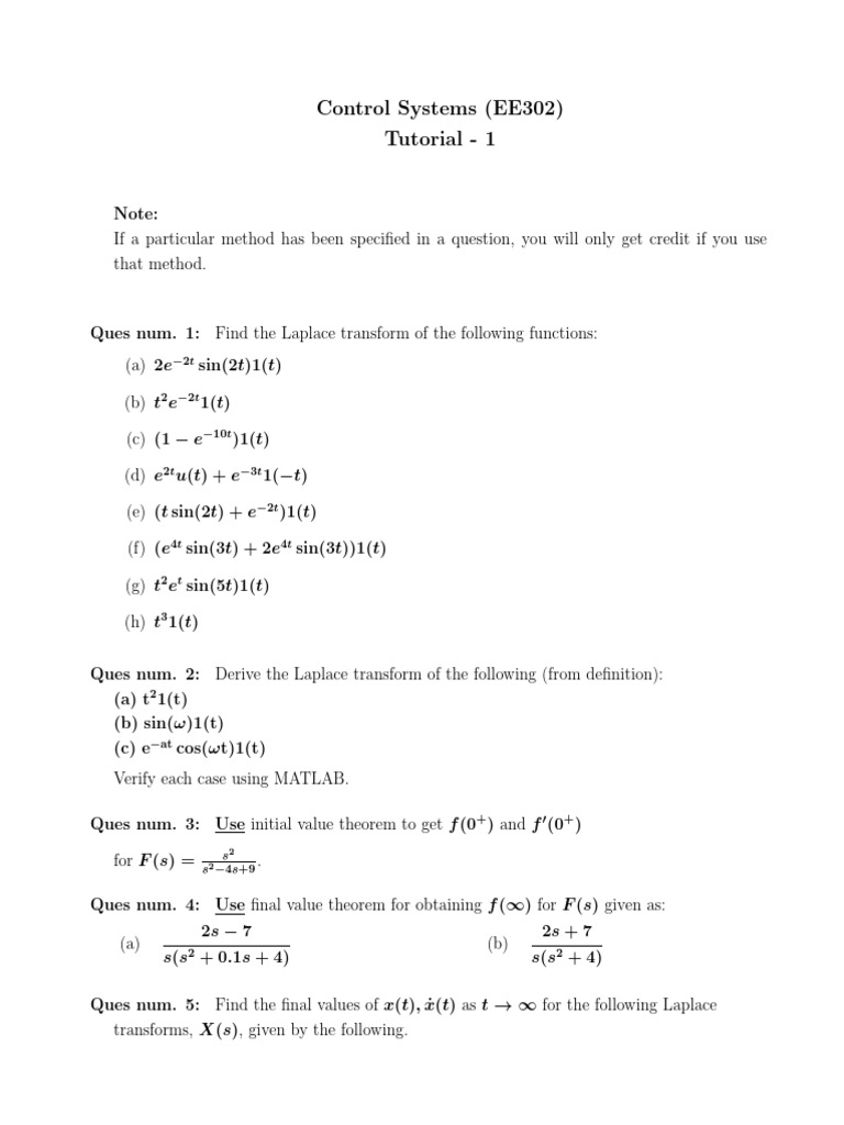 Laplace Transform & Control Systems Tutorial | PDF | Physics | Electrical Engineering