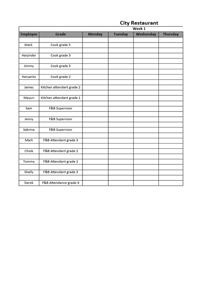 Appendix 1: City Restaurant Staff Roster Template | PDF | Workweek And ...