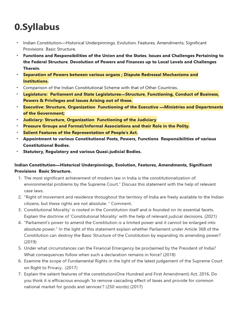 Polity Syllabus Decode PYQ | PDF | Separation Of Powers | Constitution