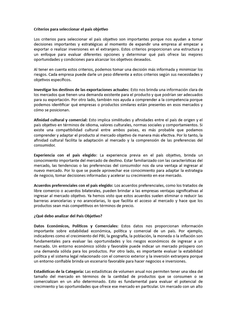 Criterios para Seleccionar País Objetivo | PDF | Mercado (economía ...