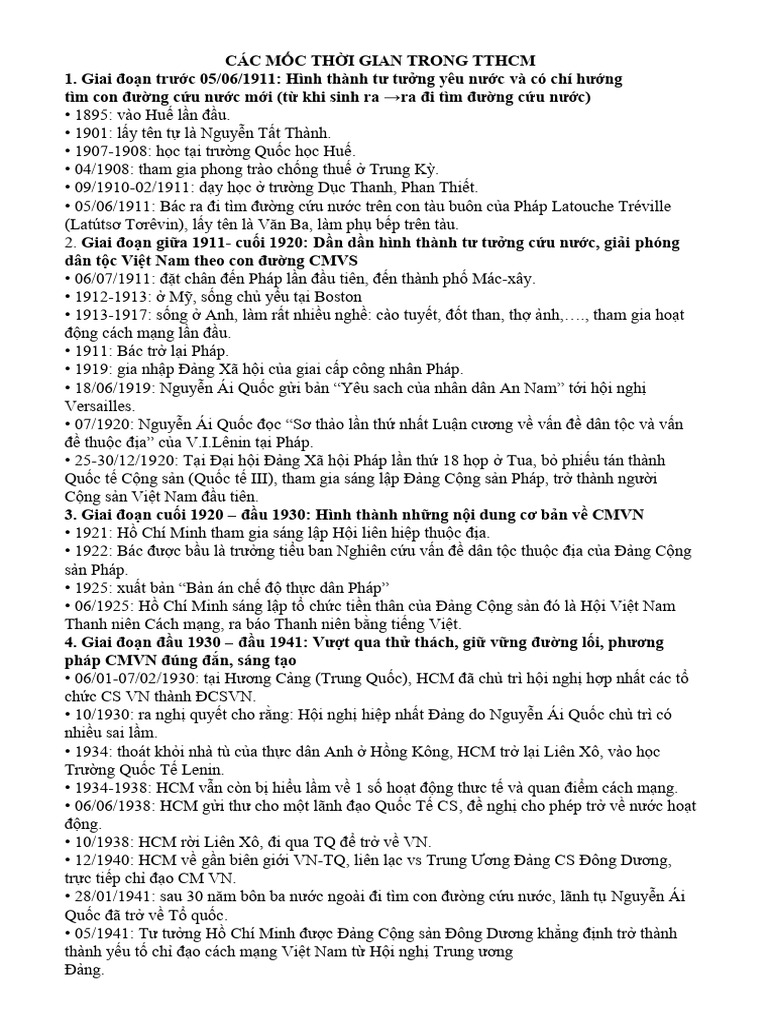 CÁC MỐC THỜI GIAN TRONG TTHCM | PDF