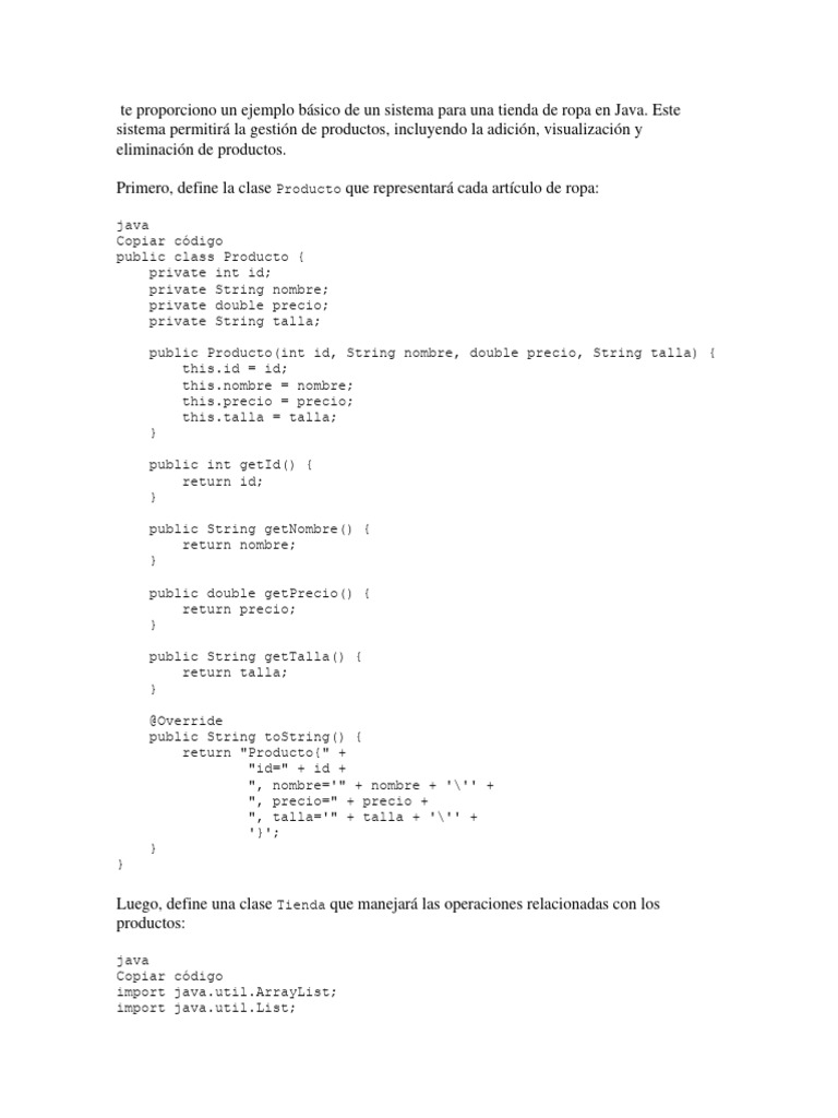 Ejemplo Básico de Un Sistema para Una Tienda de Ropa en Java ...