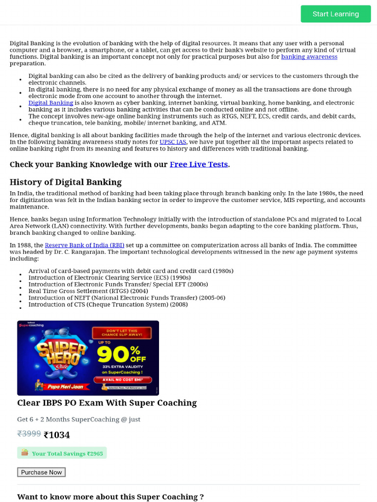Digital Banking Notes For Bank Exam - Meaning, Merits, Features | PDF