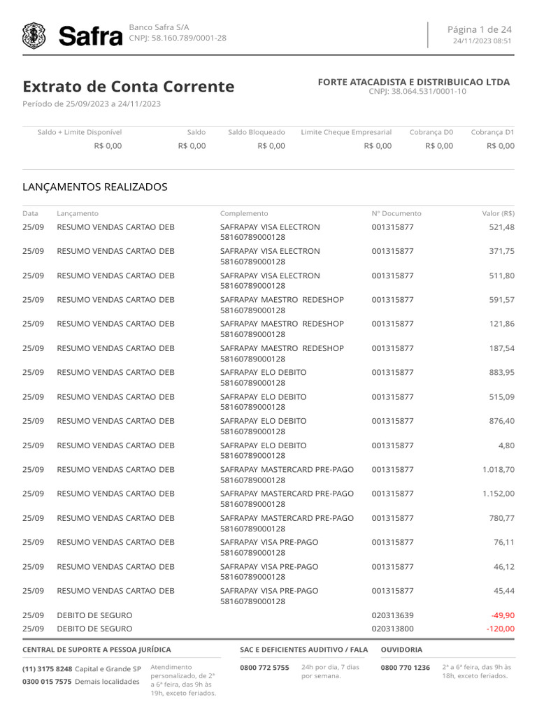 SAFRA PJ EXTRATO (1) | Download Free PDF | Transaction Account | Retail Financial Services