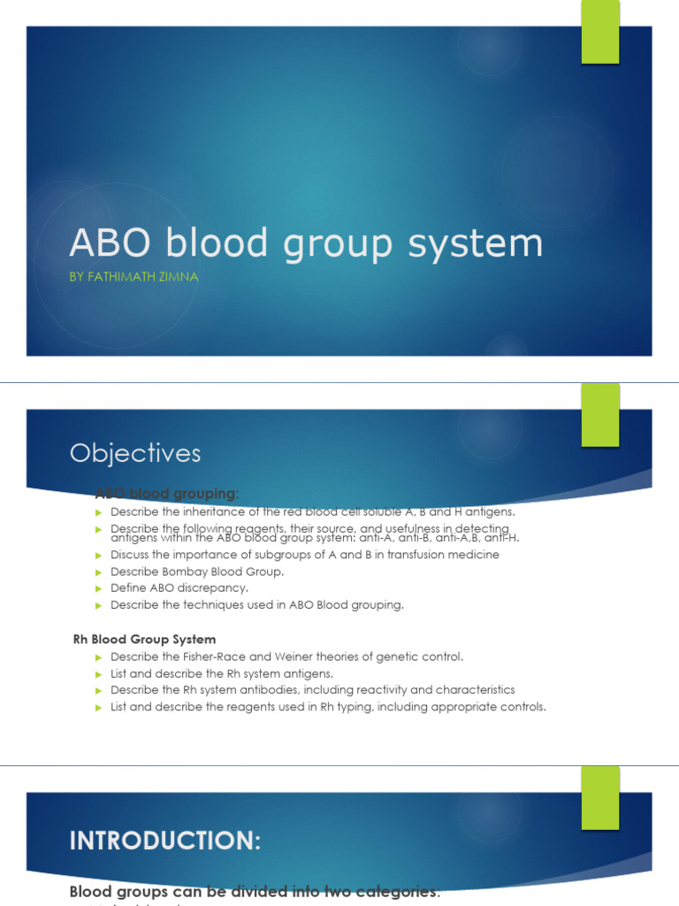 Lesson 2 - ABO Blood Group System RH System | PDF | Blood Type ...