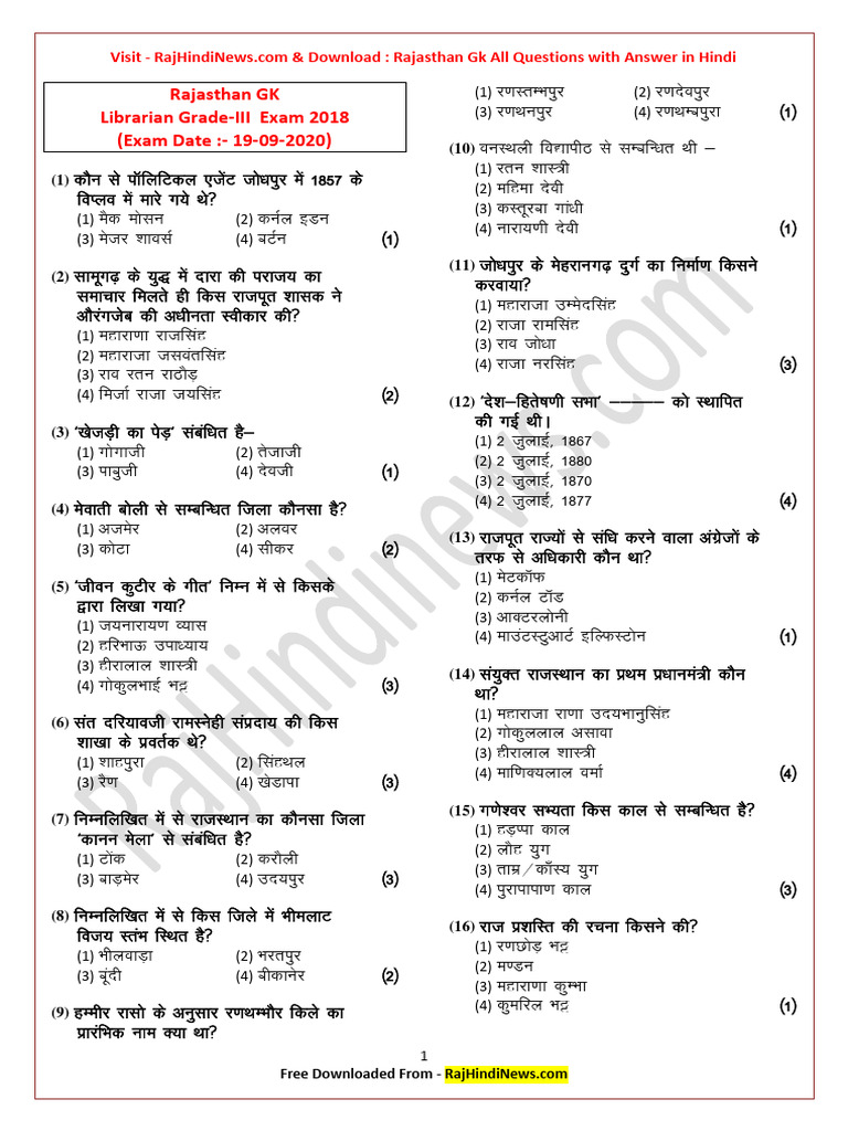 Rajasthan GK for Librarian Exam 2022 | PDF
